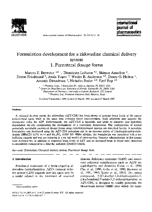 (PDF) Formulation development for a zidovudine chemical delivery system ...
