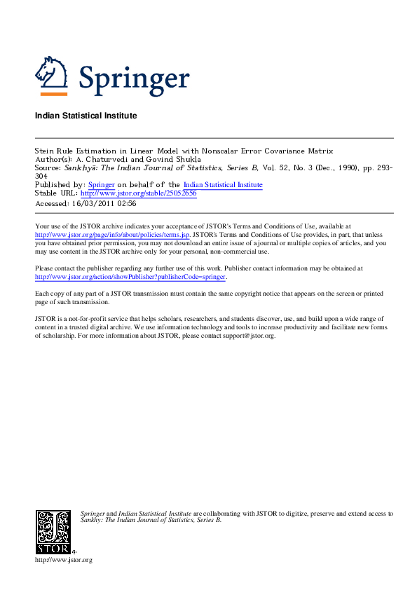 Pdf Stein Rule Estimation In Linear Model With Nonscalar Error
