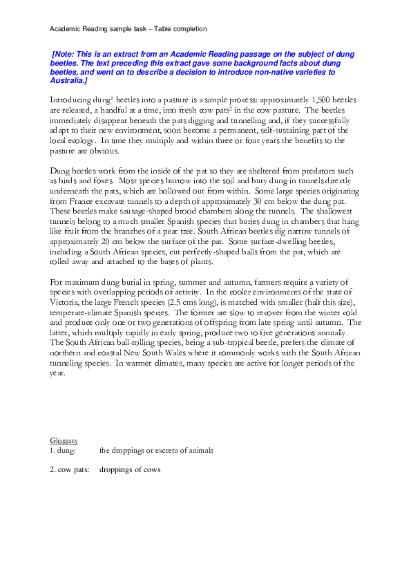 (PDF) Academic Reading sample task – Table completion