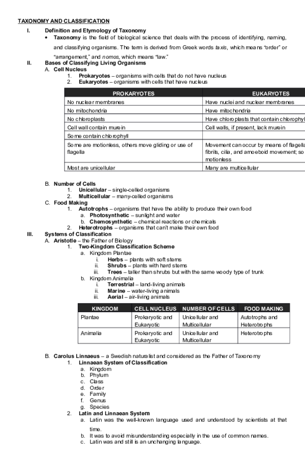 (DOC) AN OVERVIEW: TAXONOMY AND CLASSIFICATION