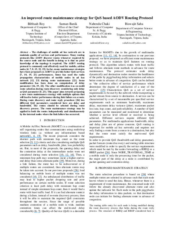 (PDF) An Improved Route Maintenance Strategy for QoS Based AODV Routing Protocol
