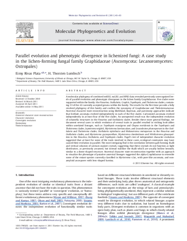 (PDF) Parallel evolution and phenotypic divergence in lichenized fungi ...