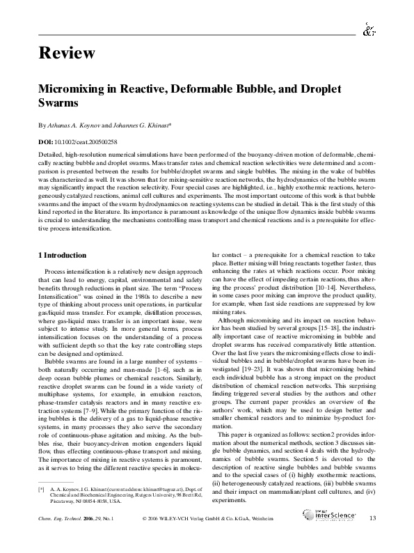 (PDF) Micromixing in Reactive, Deformable Bubble and Droplet Swarms