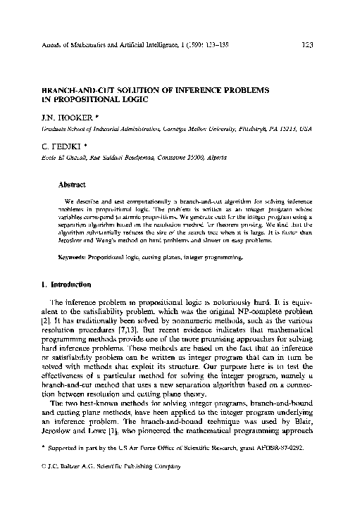 (PDF) Branch-and-cut solution of inference problems in propositional logic