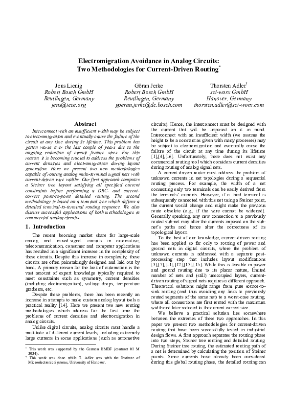 (PDF) Electromigration avoidance in analog circuits: two methodologies for current-driven routing
