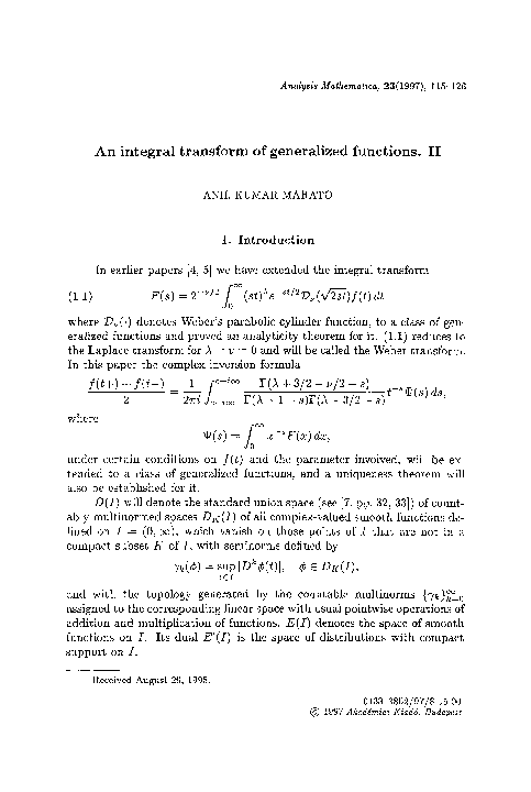 (PDF) An integral transform of generalized functions. II