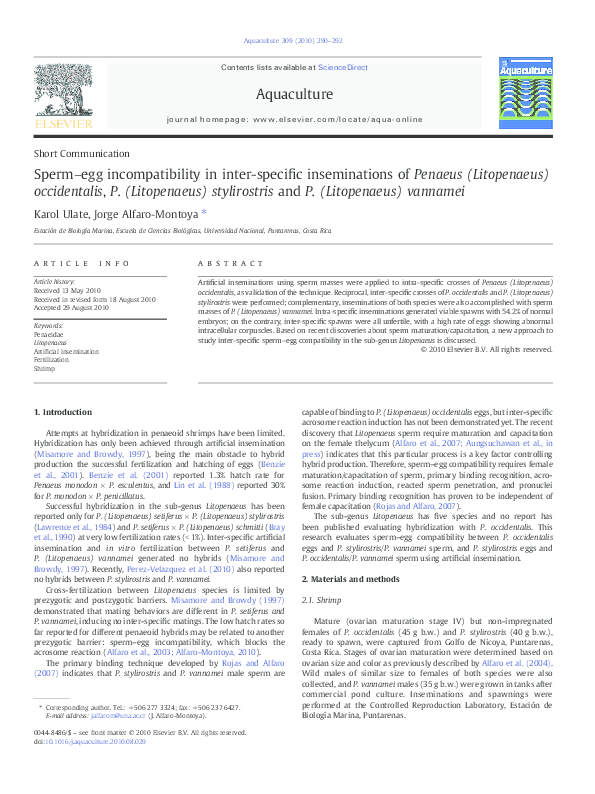 (PDF) Sperm–egg incompatibility in inter-specific inseminations of ...