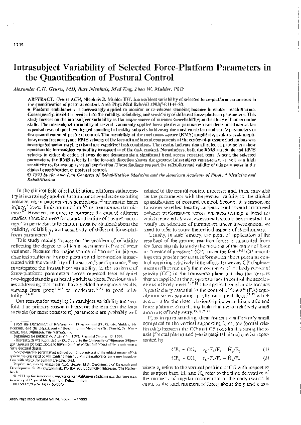(PDF) Intrasubject variability of selected force-platform parameters in the quantification of ...