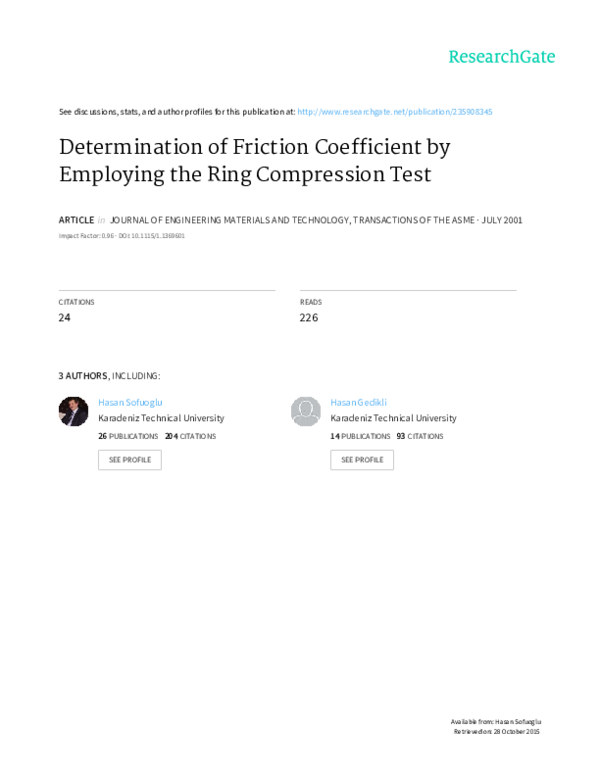 (PDF) Determination of Friction Coefficient by Employing the Ring ...
