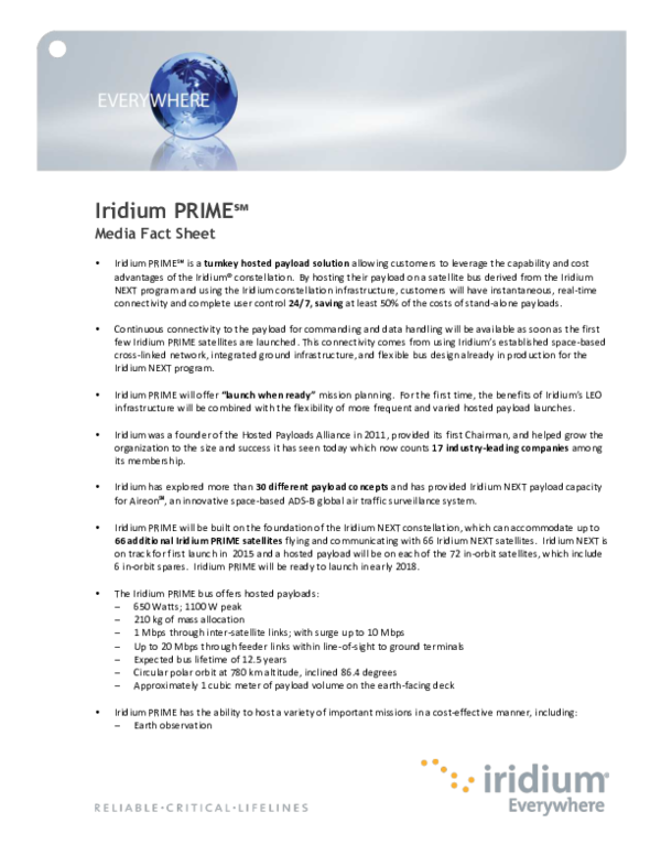 (PDF) Iridium PRIME℠ Media Fact Sheet