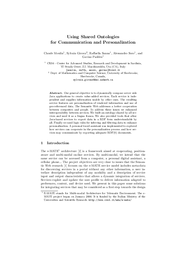 (PDF) Using Shared Ontologies for Communication and Personalization