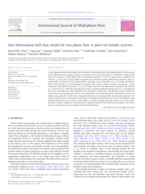 (PDF) One-dimensional drift–flux model for two-phase flow in a large diameter pipe