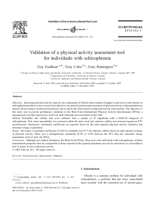 (PDF) Validation of a physical activity assessment tool for individuals ...