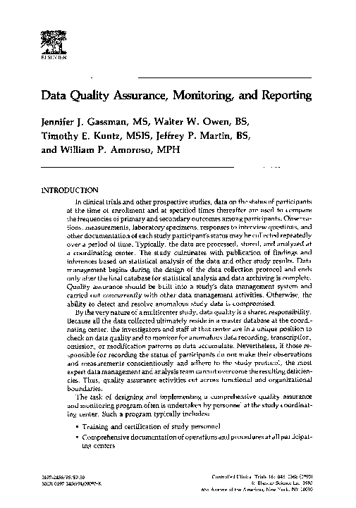 (PDF) Data quality assurance, monitoring, and reporting