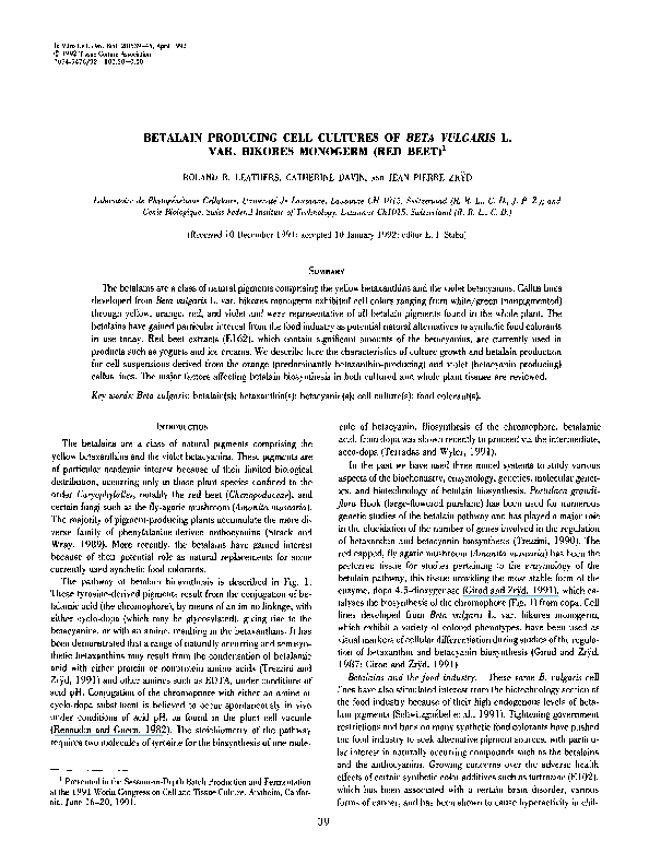 (PDF) Betalain producing cell cultures of Beta vulgaris L. var. bikores ...