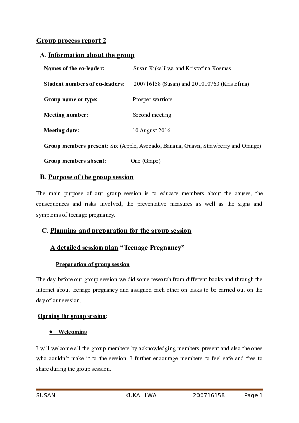 (DOC) Group process report 2 A. Information about the group Names of ...