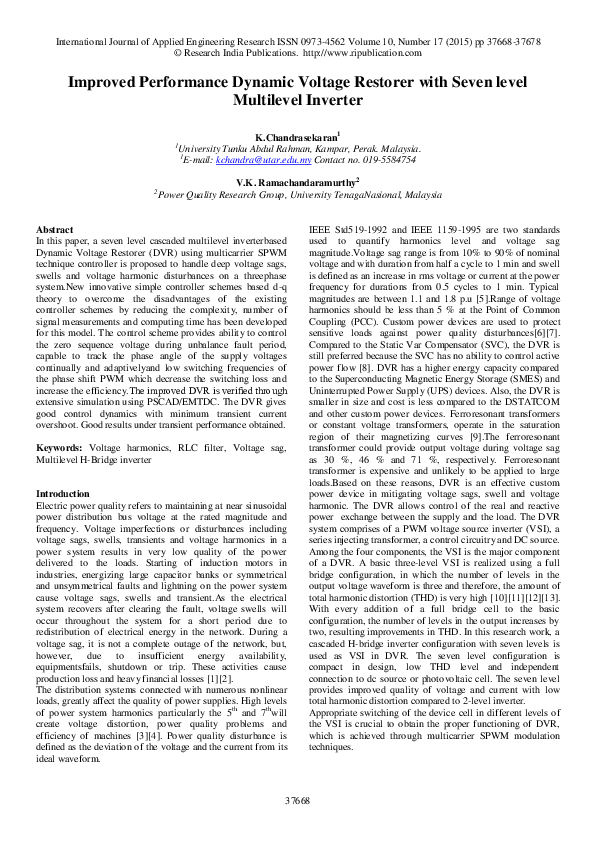 (PDF) Improved Performance Dynamic Voltage Restorer with Seven level ...