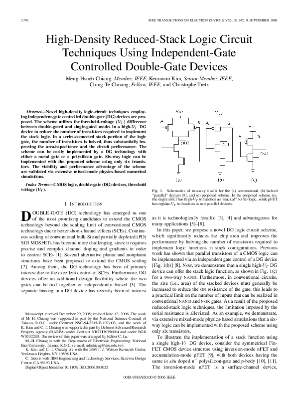 (PDF) High-Density Reduced-Stack Logic Circuit Techniques Using Independent-Gate Controlled ...