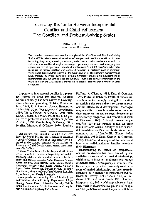 (PDF) Assessing the Links Between Interparental Conflict and Child ...