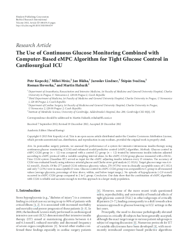 Pdf The Use Of Continuous Glucose Monitoring Combined With Computer Based Empc Algorithm For