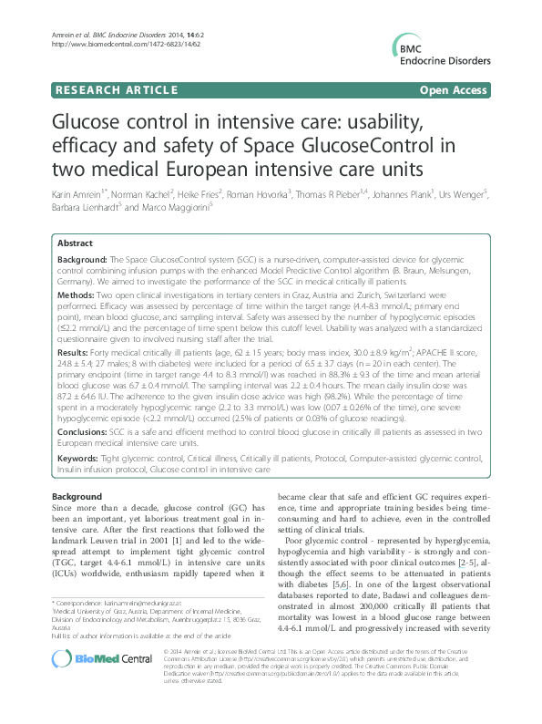 (PDF) Glucose control in intensive care: usability, efficacy and safety ...