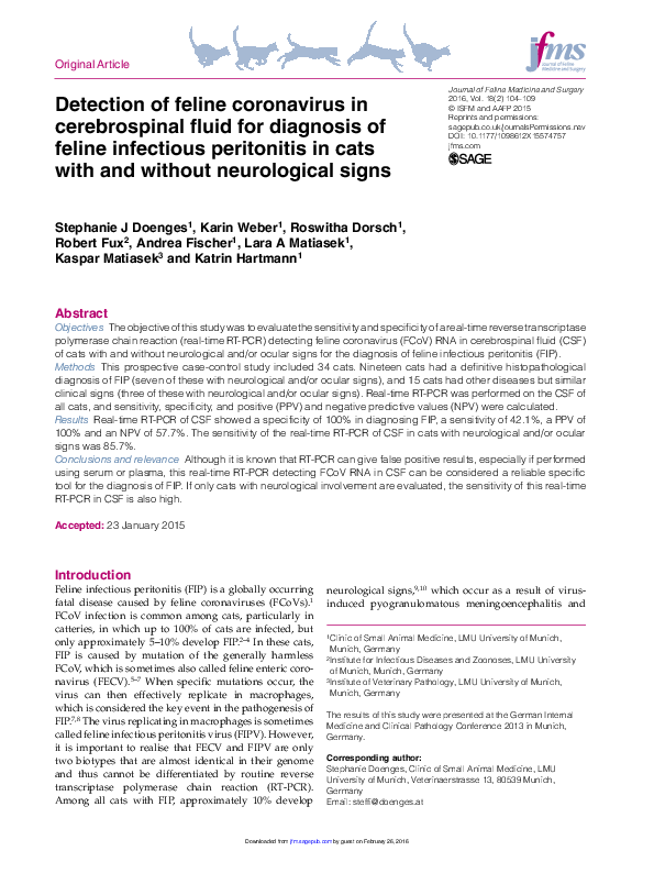 (PDF) Detection of feline coronavirus in cerebrospinal fluid for ...
