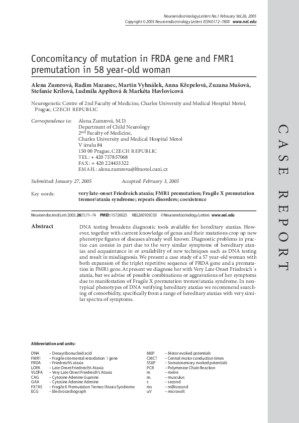 (PDF) CASE REPOR T Concomitancy of mutation in FRDA gene and FMR1 ...