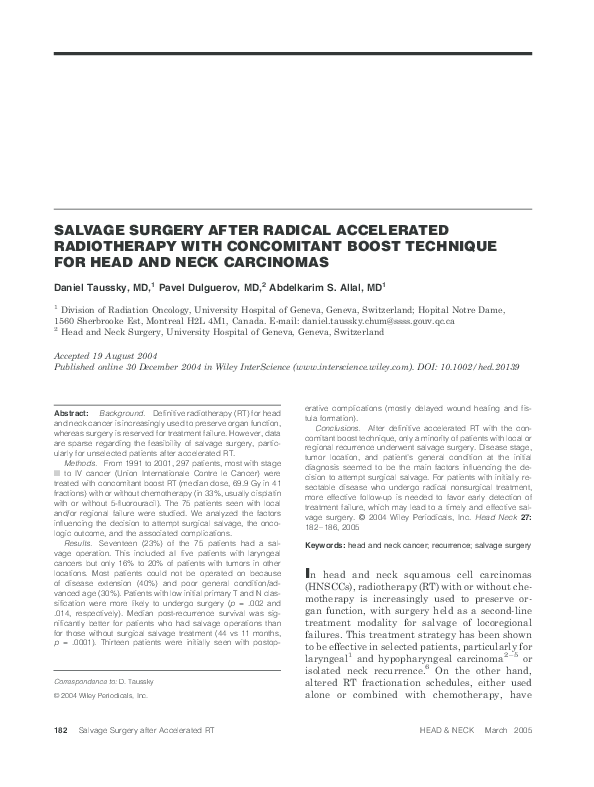 (PDF) SALVAGE SURGERY AFTER RADICAL ACCELERATED RADIOTHERAPY WITH ...