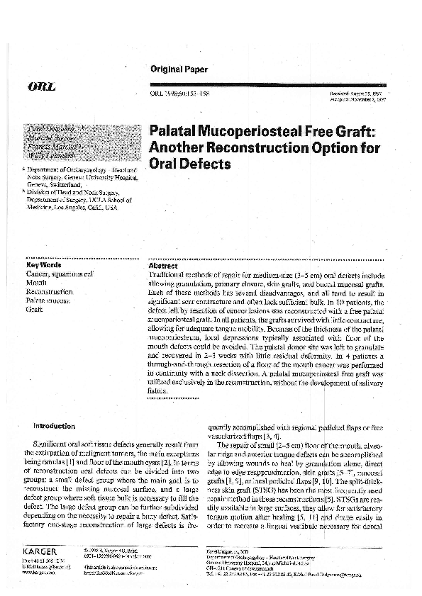 (PDF) Palatal Mucoperiosteal Free Graft: Another Reconstruction Option ...