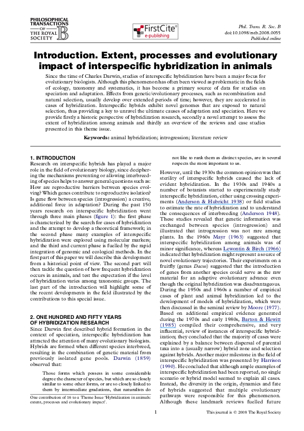 (PDF) Introduction. Extent, processes and evolutionary impact of interspecific hybridization in ...