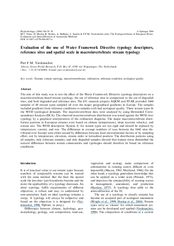 (PDF) Evaluation of the use of Water Framework Directive typology ...