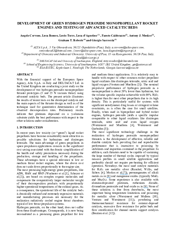 (PDF) Development of green hydrogen peroxide monopropellant rocket ...
