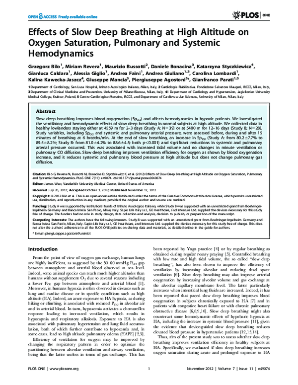 (PDF) Effects of Slow Deep Breathing at High Altitude on Oxygen ...