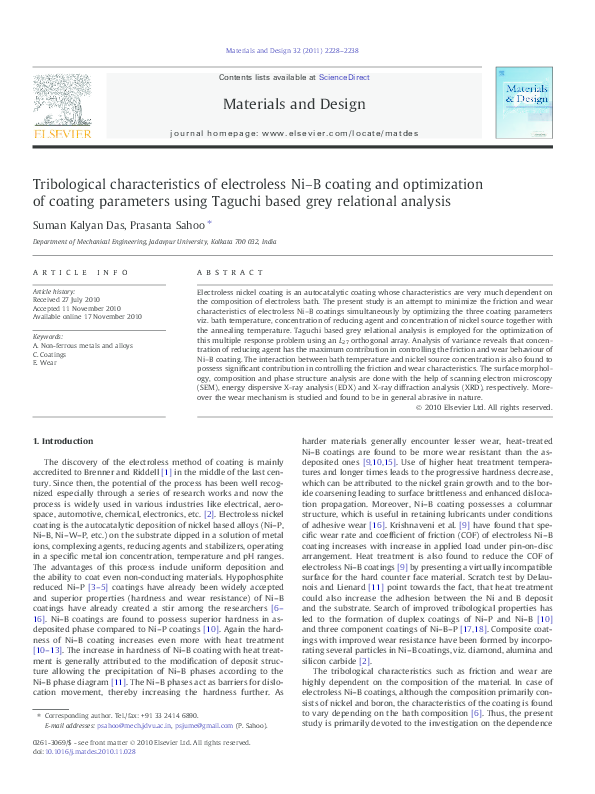 (PDF) Tribological characteristics of electroless Ni–B coating and optimization of coating ...
