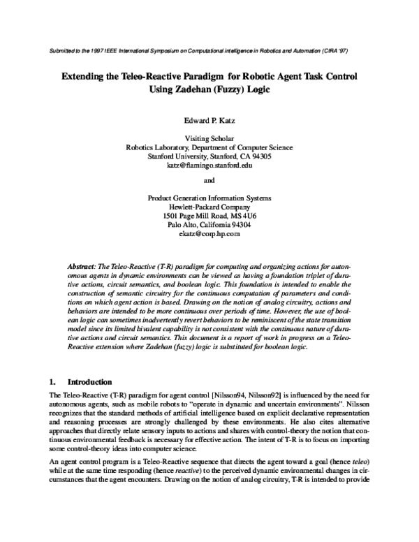 (PDF) Extending the Teleo-Reactive paradigm for robotic agent task control using Zadehan (fuzzy ...