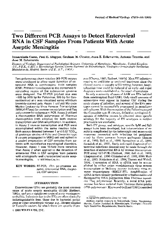 (PDF) Two different PCR assays to detect enteroviral RNA in CSF samples ...