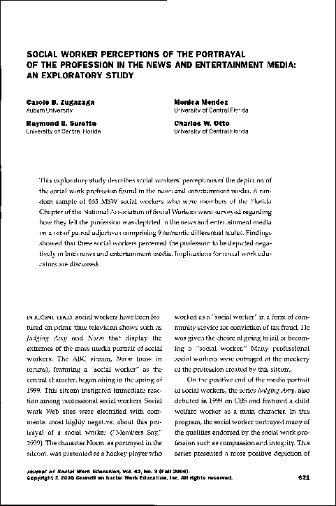 (PDF) SOCIAL WORKER PERCEPTIONS OF THE PORTRAYAL OF THE PROFESSION IN ...