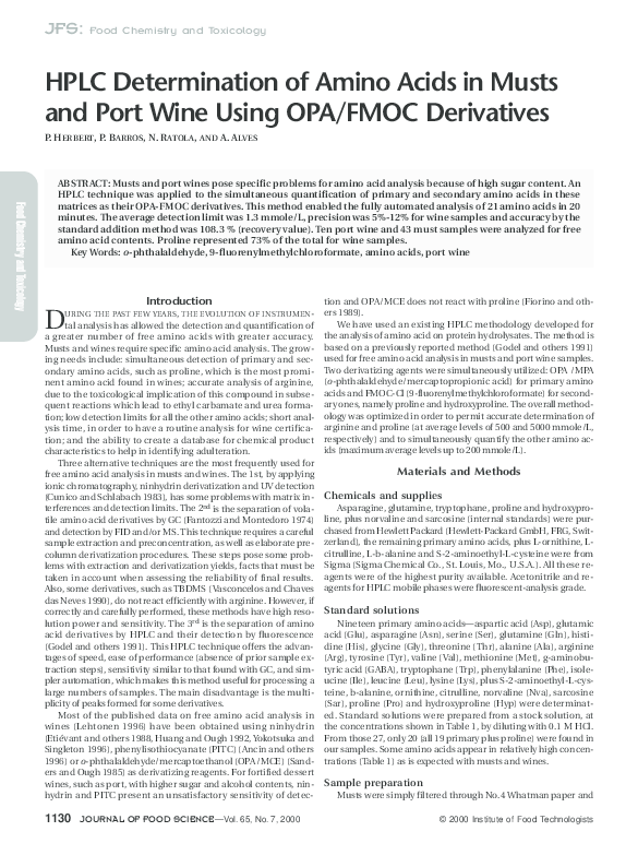 (PDF) HPLC Determination of Amino Acids in Musts and Port Wine Using ...