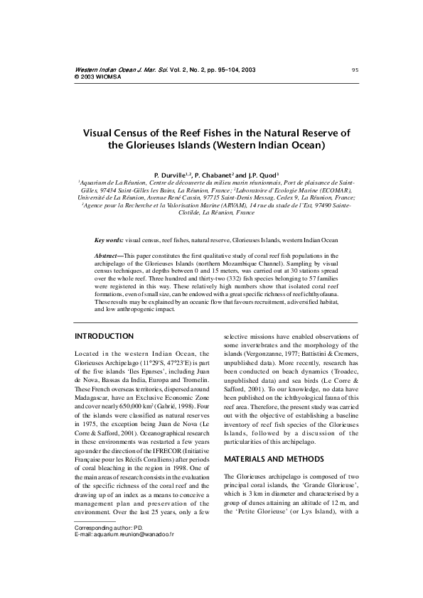 (PDF) Visual Census of the Reef Fishes in the Natural Reserve of the ...