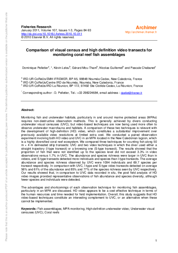 (PDF) Comparison of visual census and high definition video transects ...