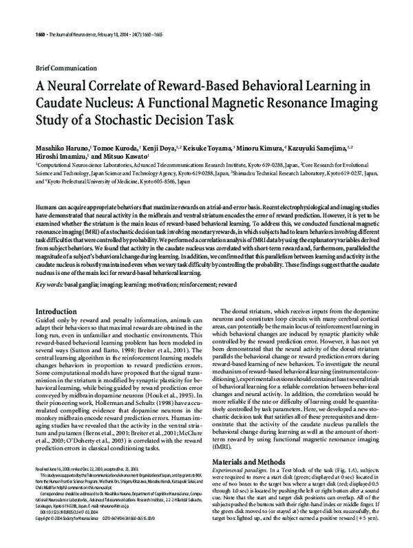 (PDF) Changes in corticostriatal connectivity during reinforcement learning in humans | Dongrong ...