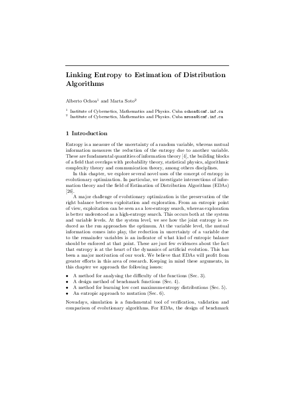 Pdf Linking Entropy To Estimation Of Distribution Algorithms