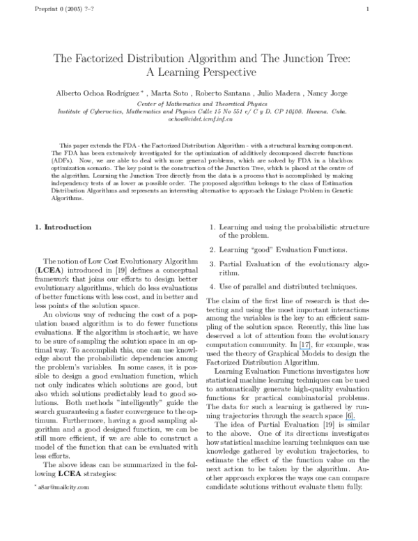 (PDF) The Factorized Distribution Algorithm and The Junction Tree: A Learning Perspective