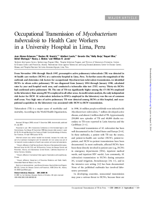 (PDF) Occupational Transmission of Mycobacterium tuberculosis to Health ...