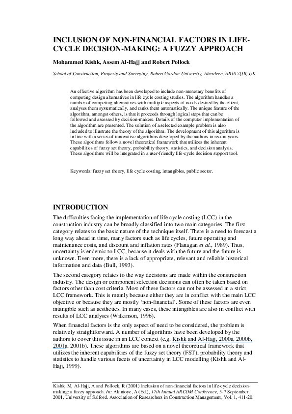 (PDF) Inclusion of Non-Financial Factors in Life- Cycle Decision-Making ...