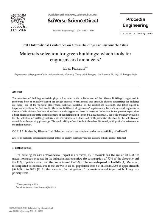 (PDF) Materials Selection for Green Buildings: which Tools for ...