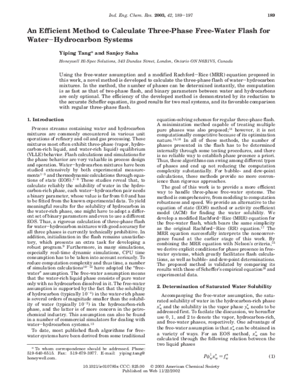 (PDF) An Efficient Method to Calculate Three-Phase Free-Water Flash for ...
