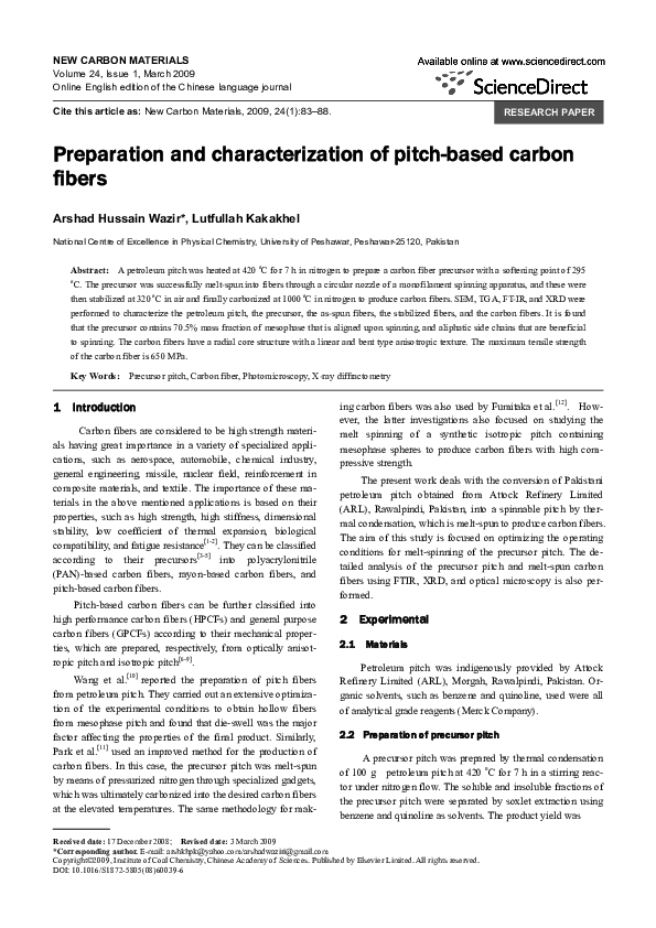 (PDF) Preparation and characterization of pitch-based carbon fibers