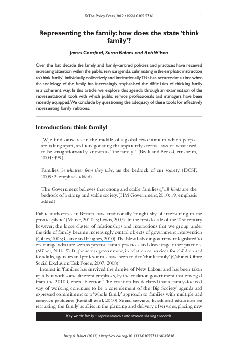 (PDF) Representing the family: how does the state 'think family'?