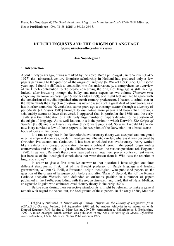 (PDF) Dutch Linguists and the Origin of Language